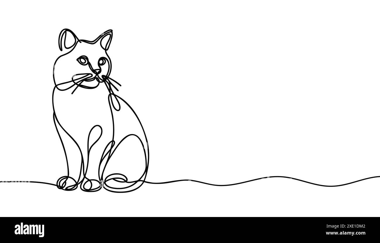 Vector illustration of cute cat continuous one line drawing Stock ...
