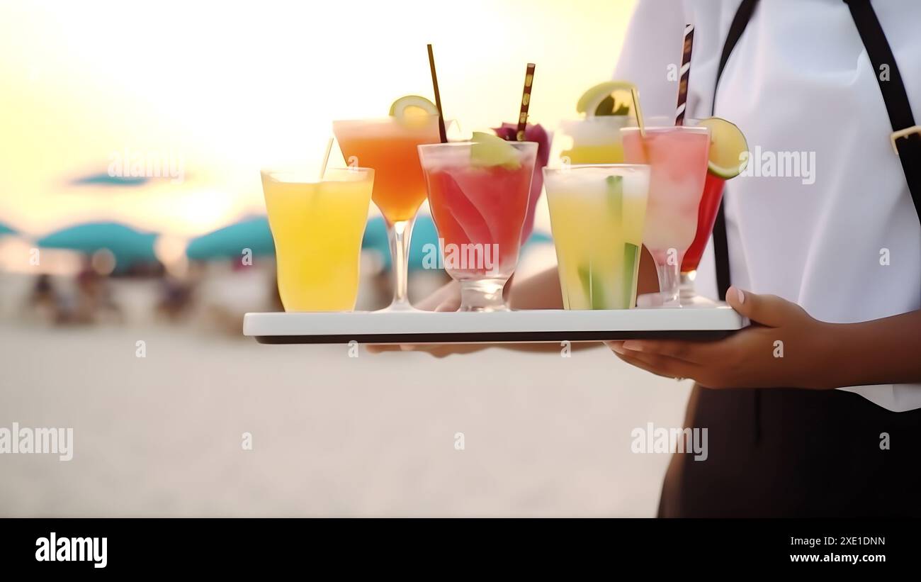 Beach cocktails waiter hi-res stock photography and images - Alamy