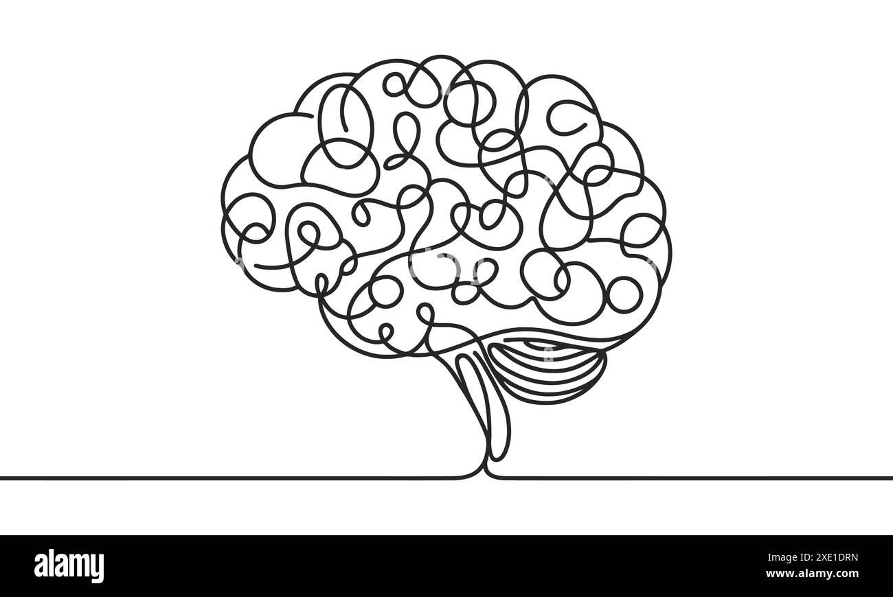 Continuous one line drawing of human brain. Hand drawn minimalism style ...