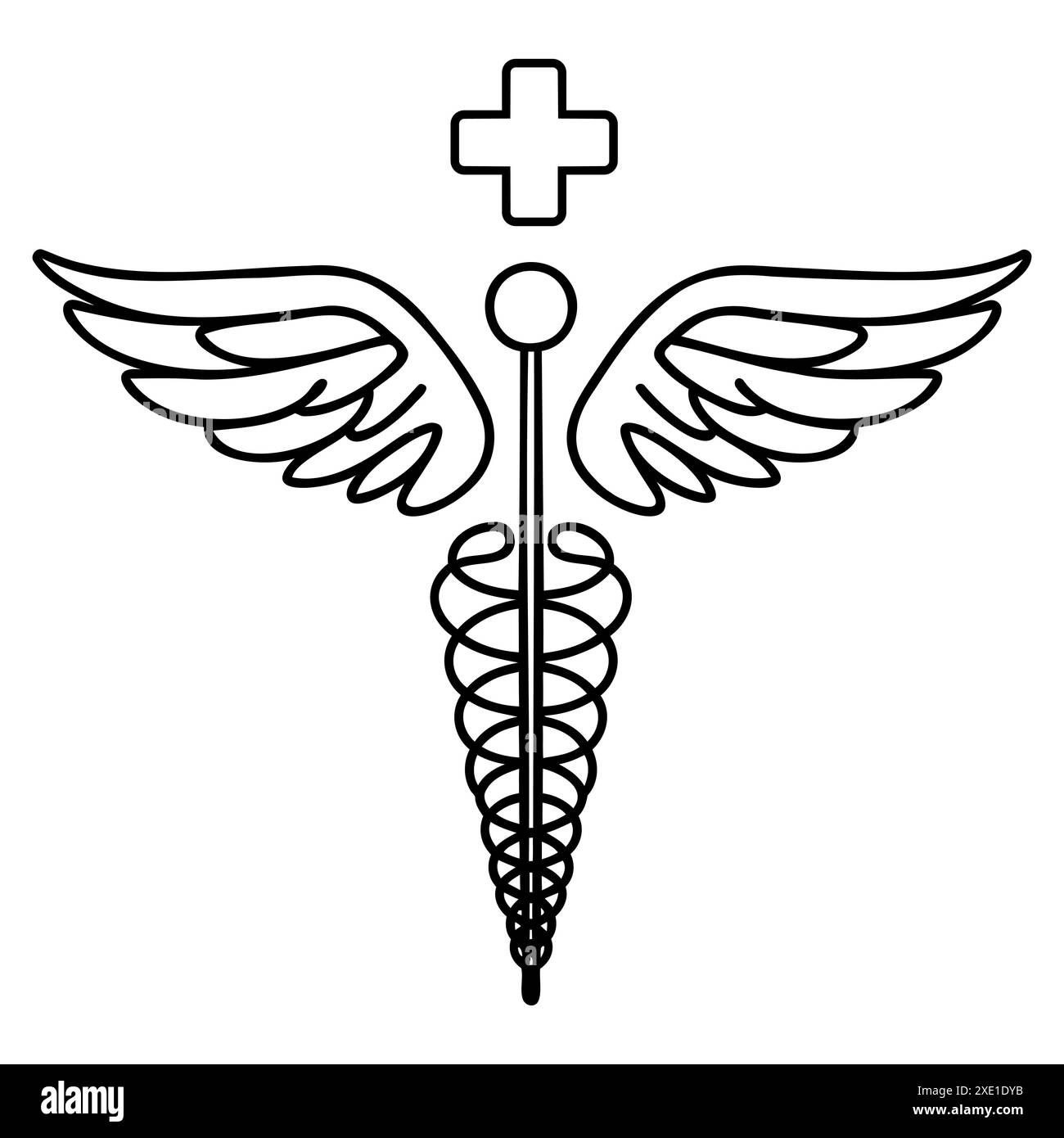 Medical symbol caduceus. Continuous One line drawing on white ...