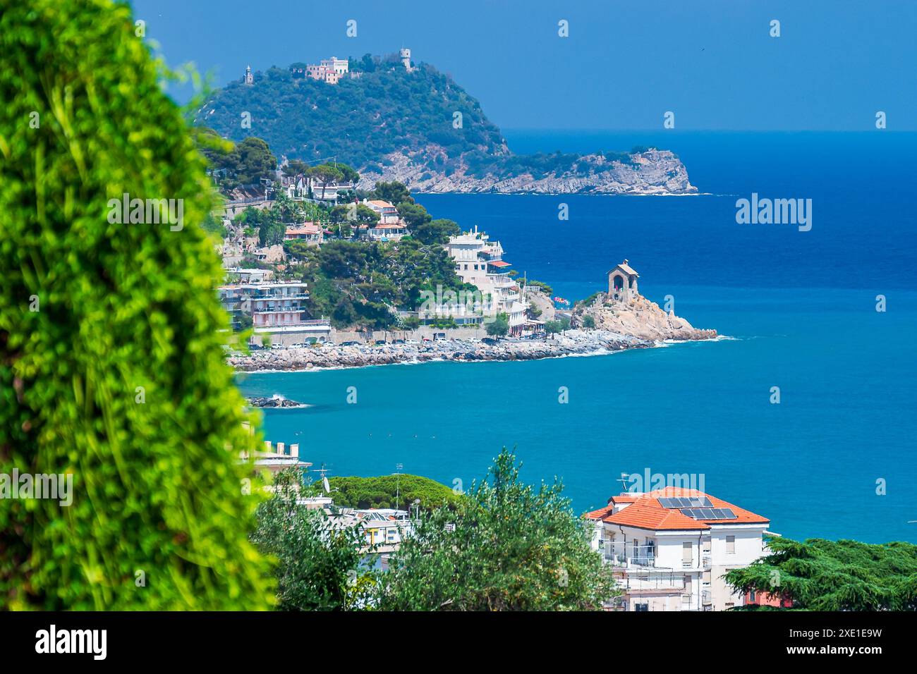 View of the coast of Alassio and Gallinara Island on the Italian ...