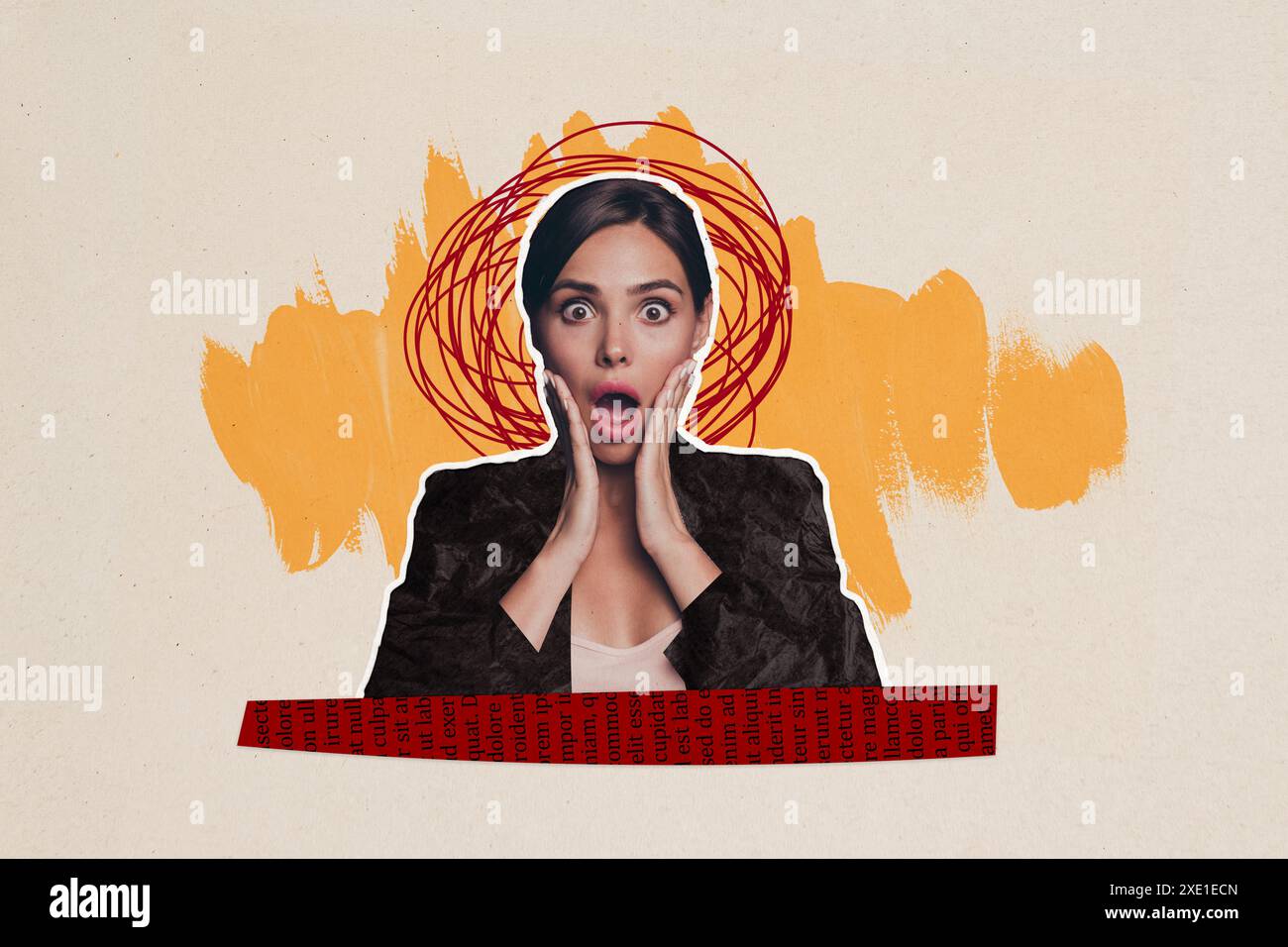 Composite photo collage of astonished shocked young girl fear panic ...