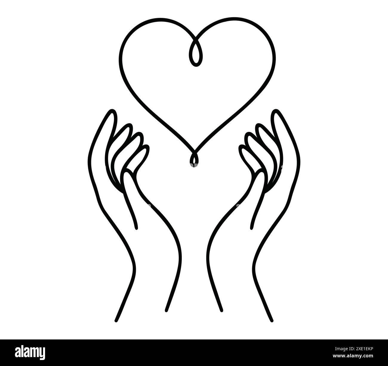 Continuous one line drawing arms holding heart. Charity donation linear ...