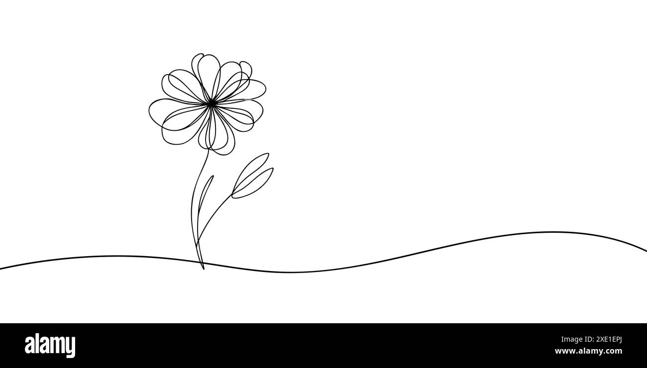 The flower Continuous one line drawing. Vector illustration Stock ...