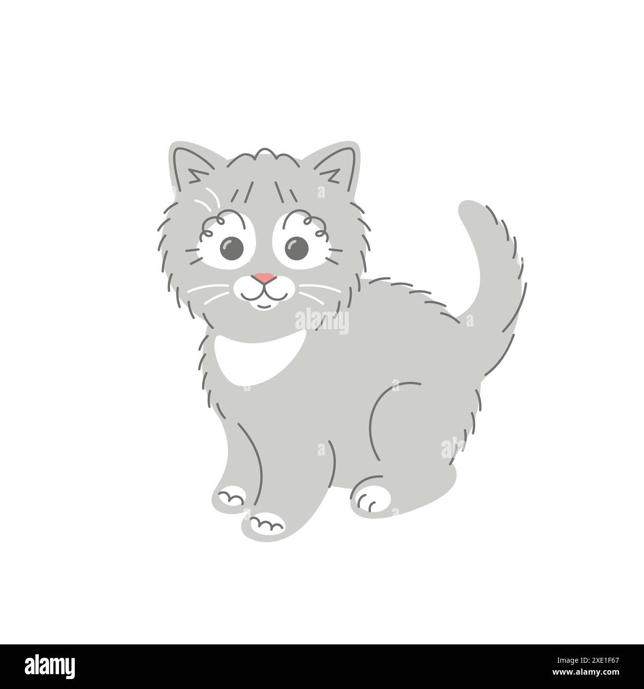 Cute smiling grey kitten. Doodle hand drawn character. Adorable baby ...