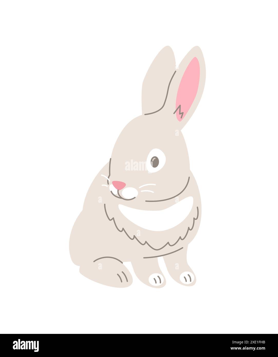 Cute little pet rabbit doodle hand drawn character. Adorable white ...