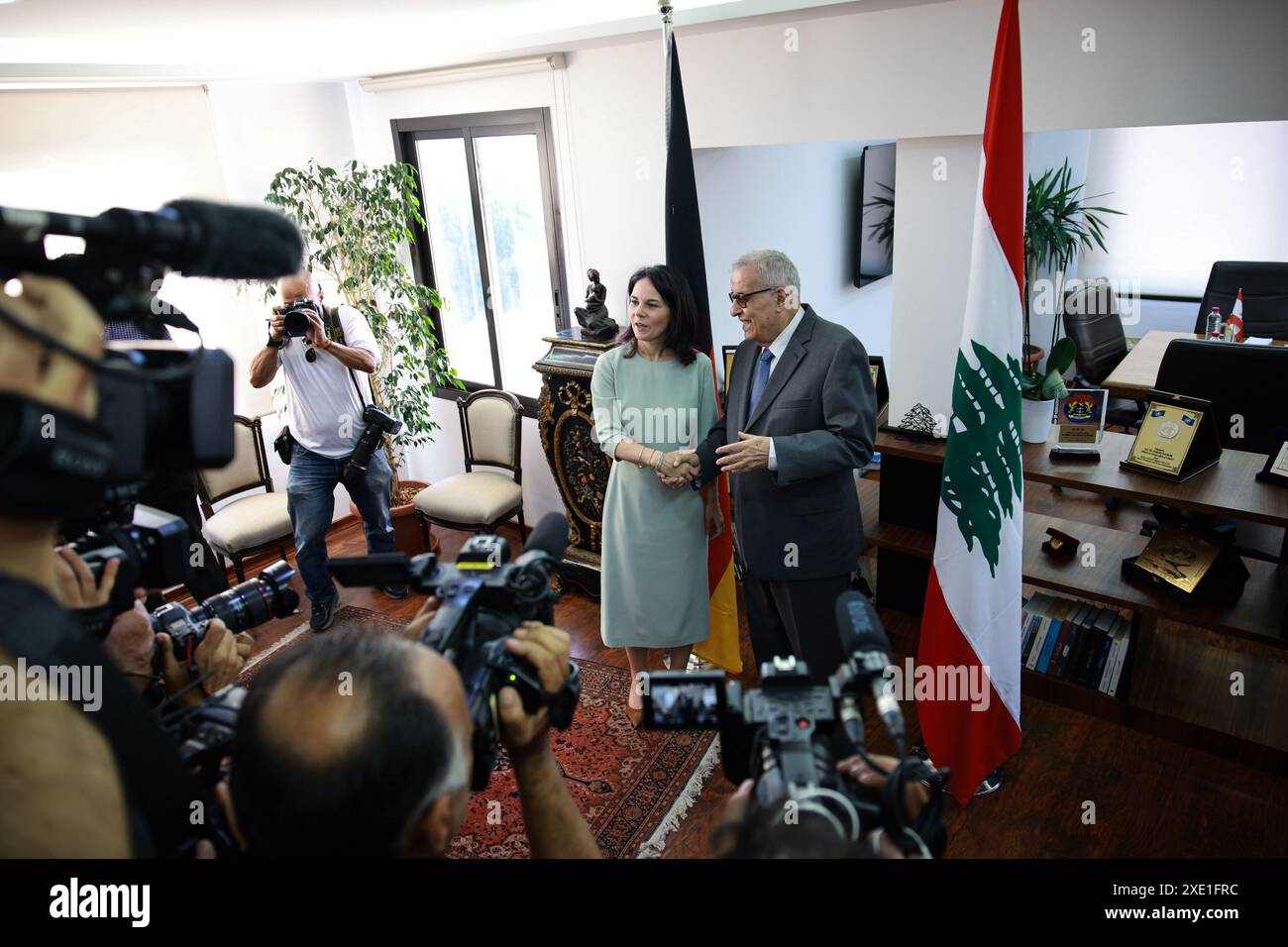 Beirut, Lebanon. 25th June, 2024. Abdullah Bou Habib (M, r), Foreign ...