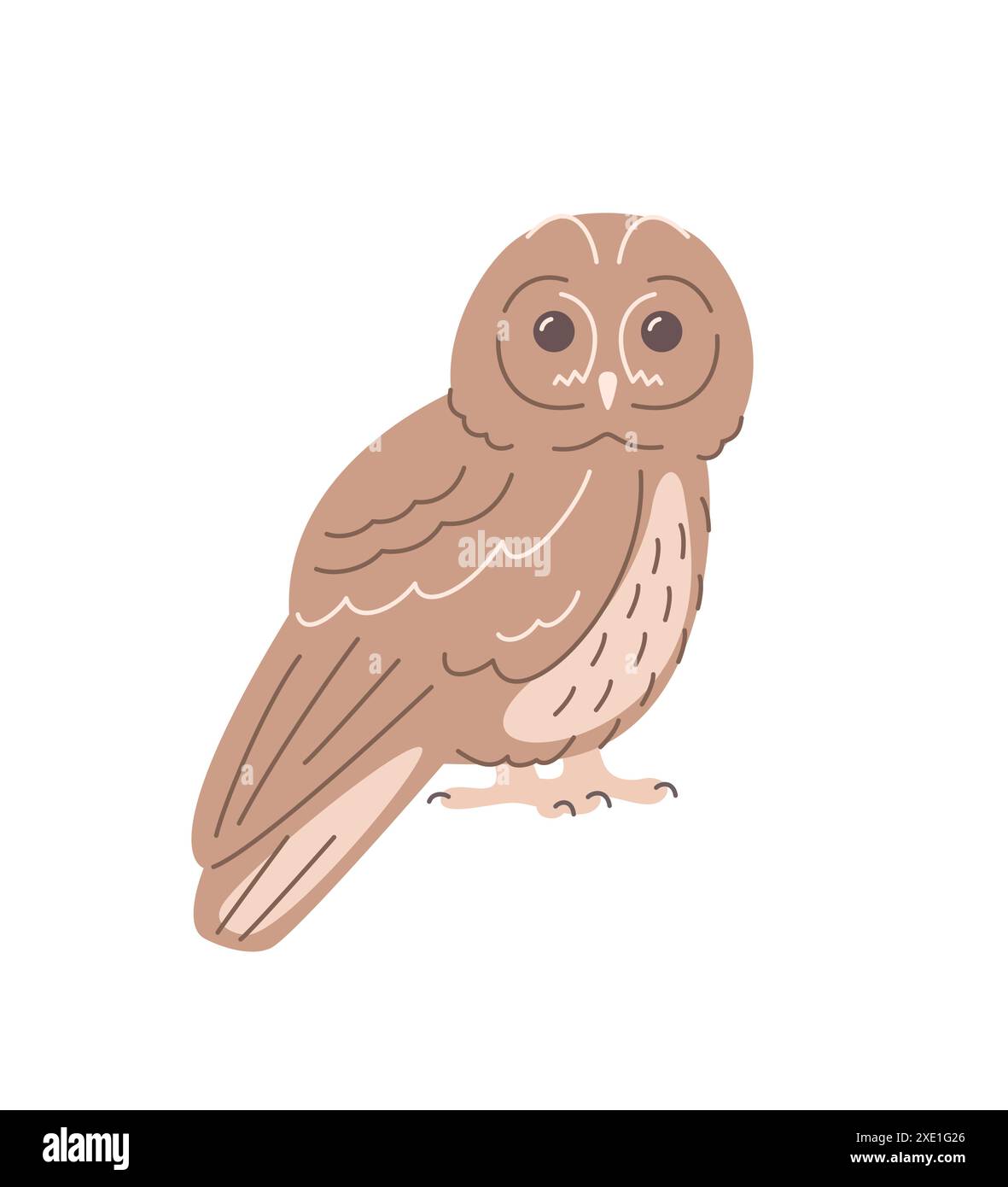 Owl doodle hand drawn character. Cute forest bird in linear cartoon ...