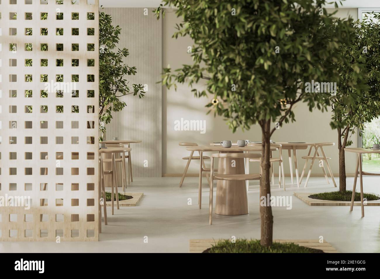 Cafe bar restaurant, 3d render. Empty restaurant interior daytime with ...