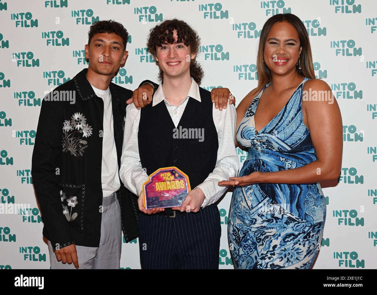 LONDON, UK. 25th June, 2024. Ben Mullan, aged 18, (C) with the Ones to Watch award with award ...