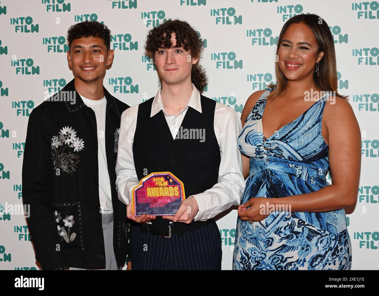 LONDON, UK. 25th June, 2024. Ben Mullan, aged 18, (C) with the Ones to Watch award with award ...