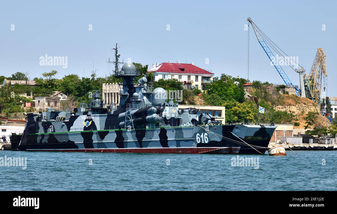 Sevastopol, Crimea - July 3, 2019. Samum is a Russian small hovercraft ...