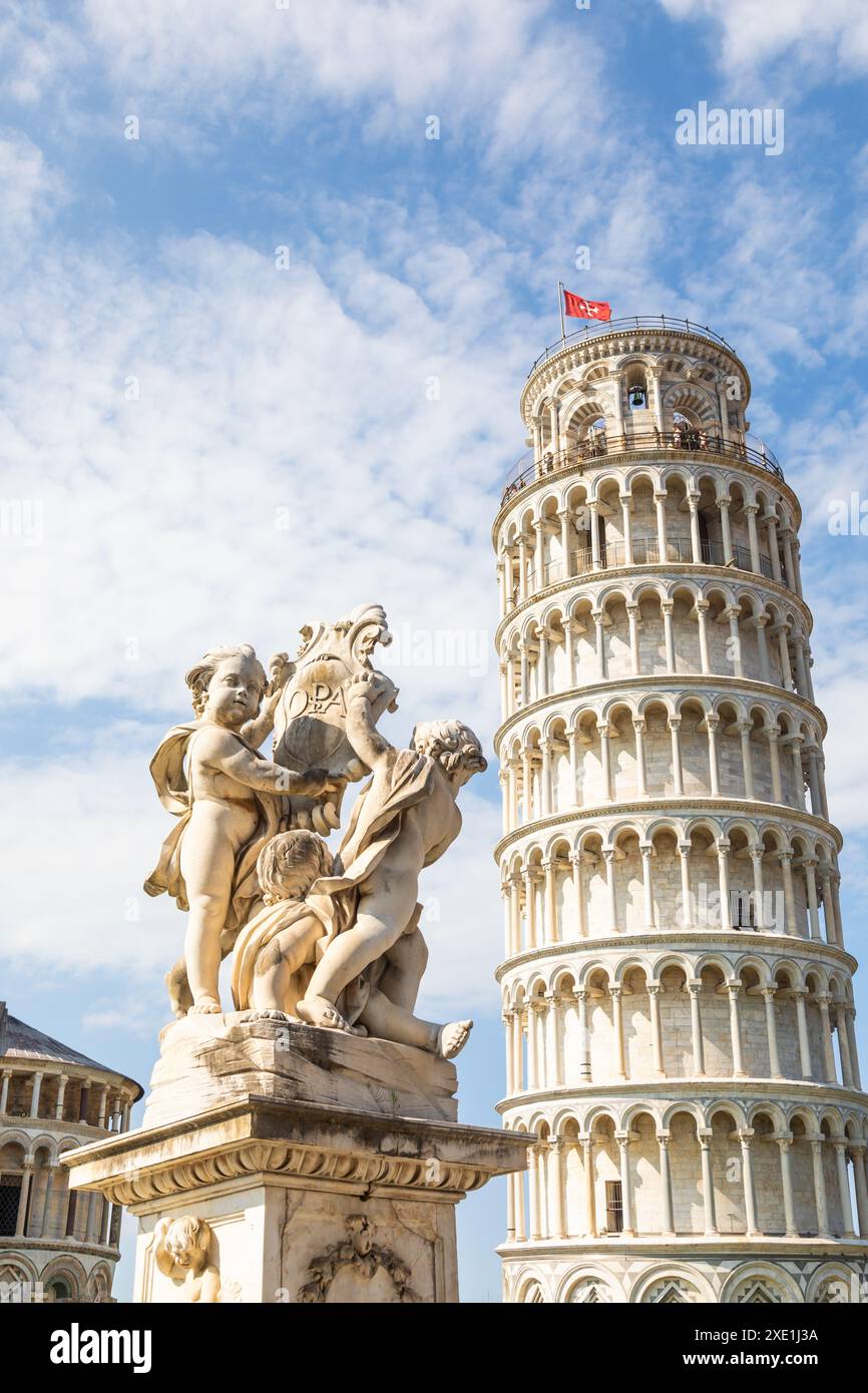 Pisa, Italy - Famous Leaning Tower landmark with blue sky, Renaissance ...