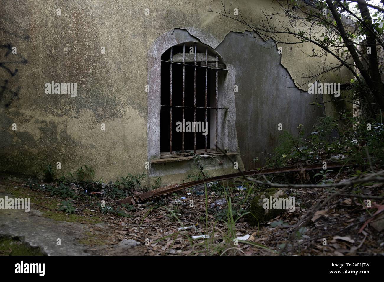 Scary looking window in bunker in Monterosso, Italy. Abandoned building ...