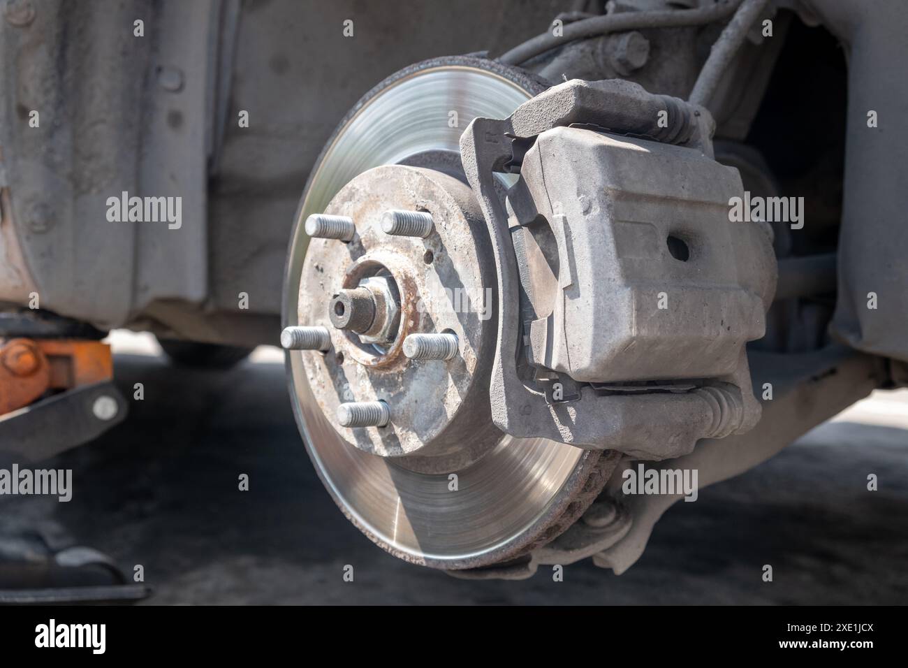 Disc brake of the vehicle for repair, in process of tire replacement ...