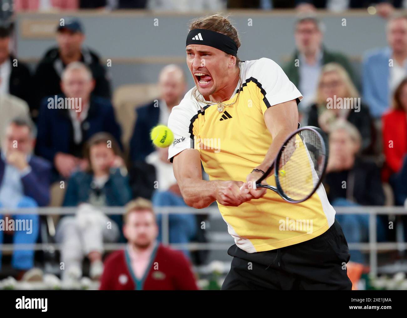 German player Alexander Zverev in action at the French Open,Roland Garros, Paris, France Stock ...