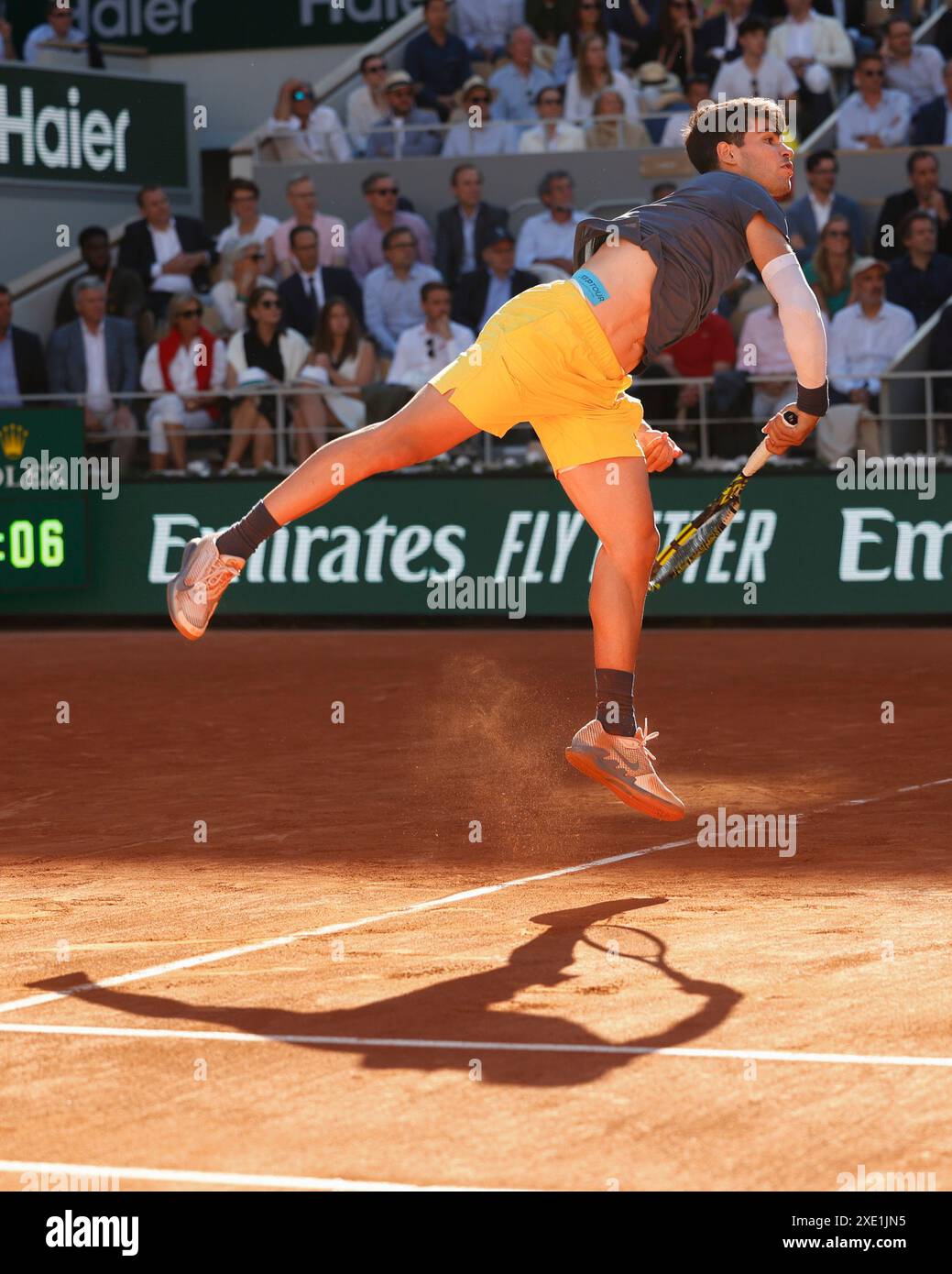 Spanish tennis player Carlos Alcaraz in action at the French Open ...