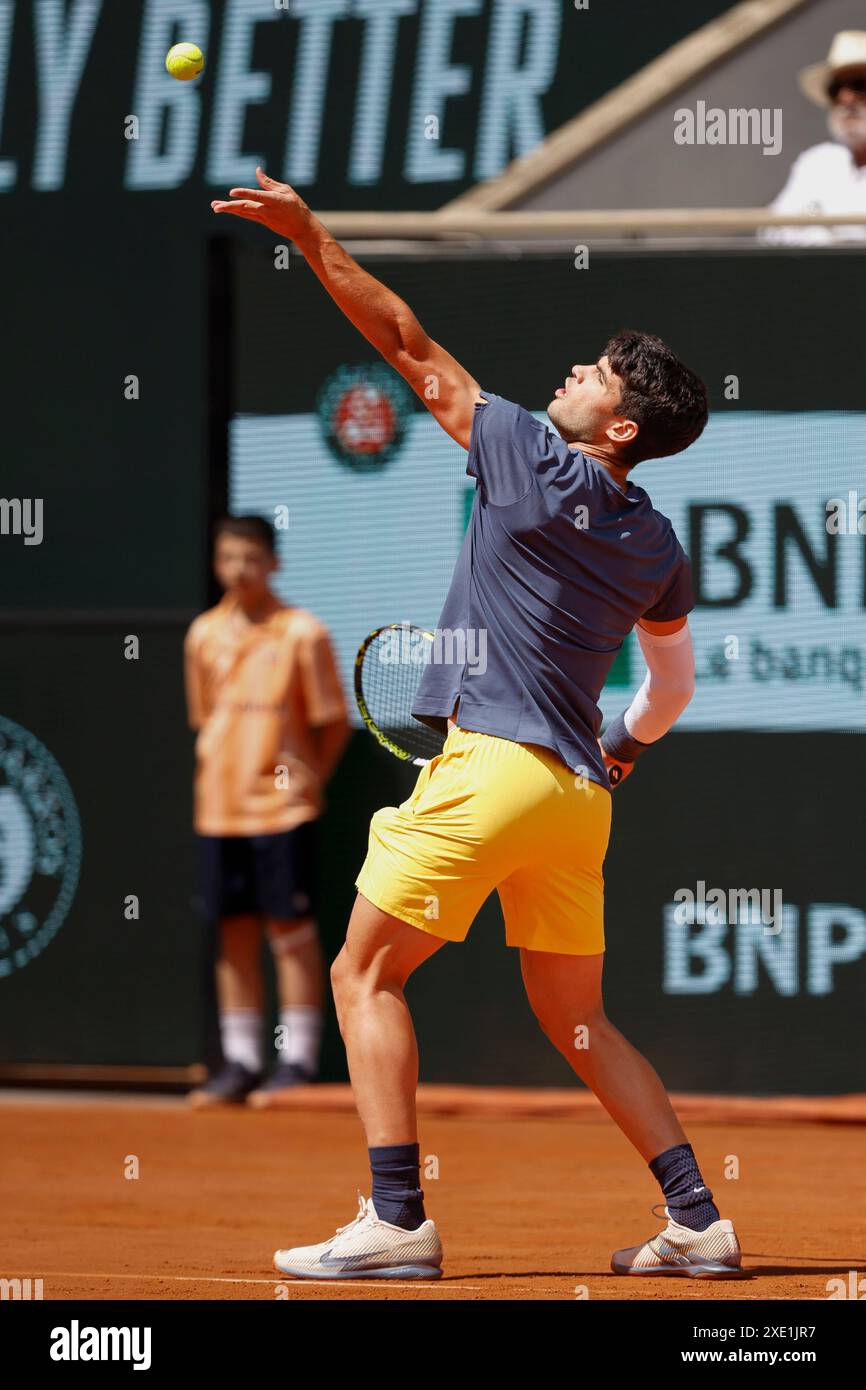 Spanish tennis player Carlos Alcaraz in action at the French Open ...