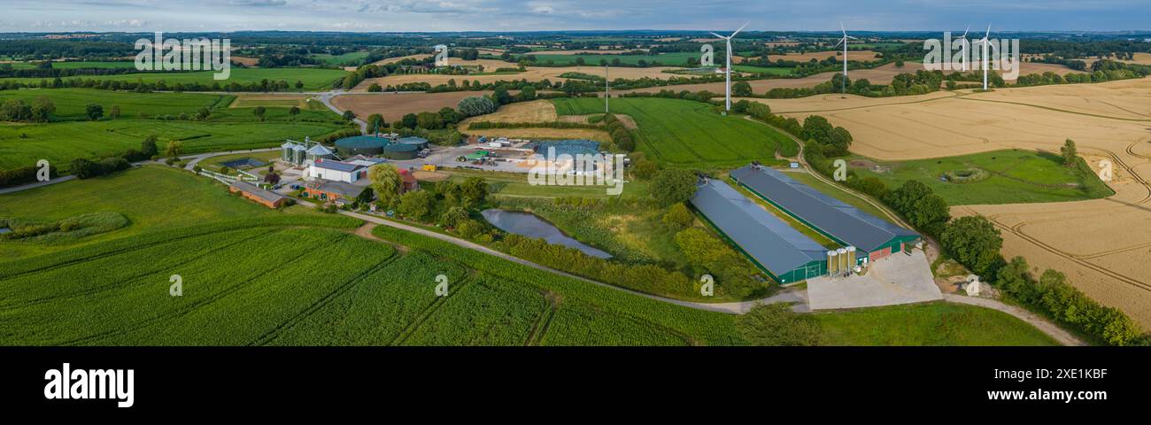 Aerial view of modern agriculture farm with agricultural fields with ...