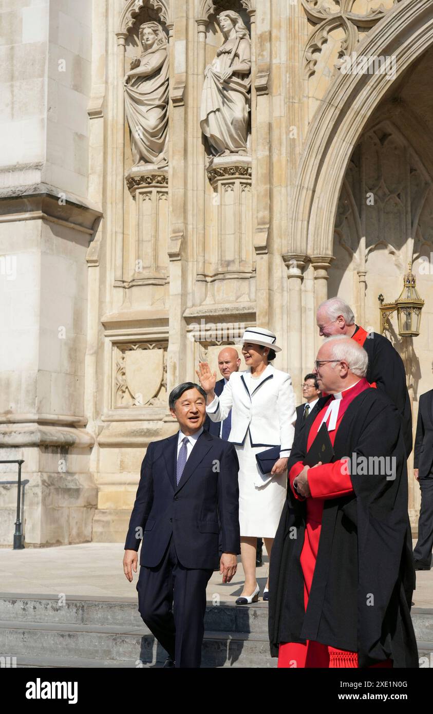 Japanese Emperor Naruhito and Empress Masako depart from Westminster ...