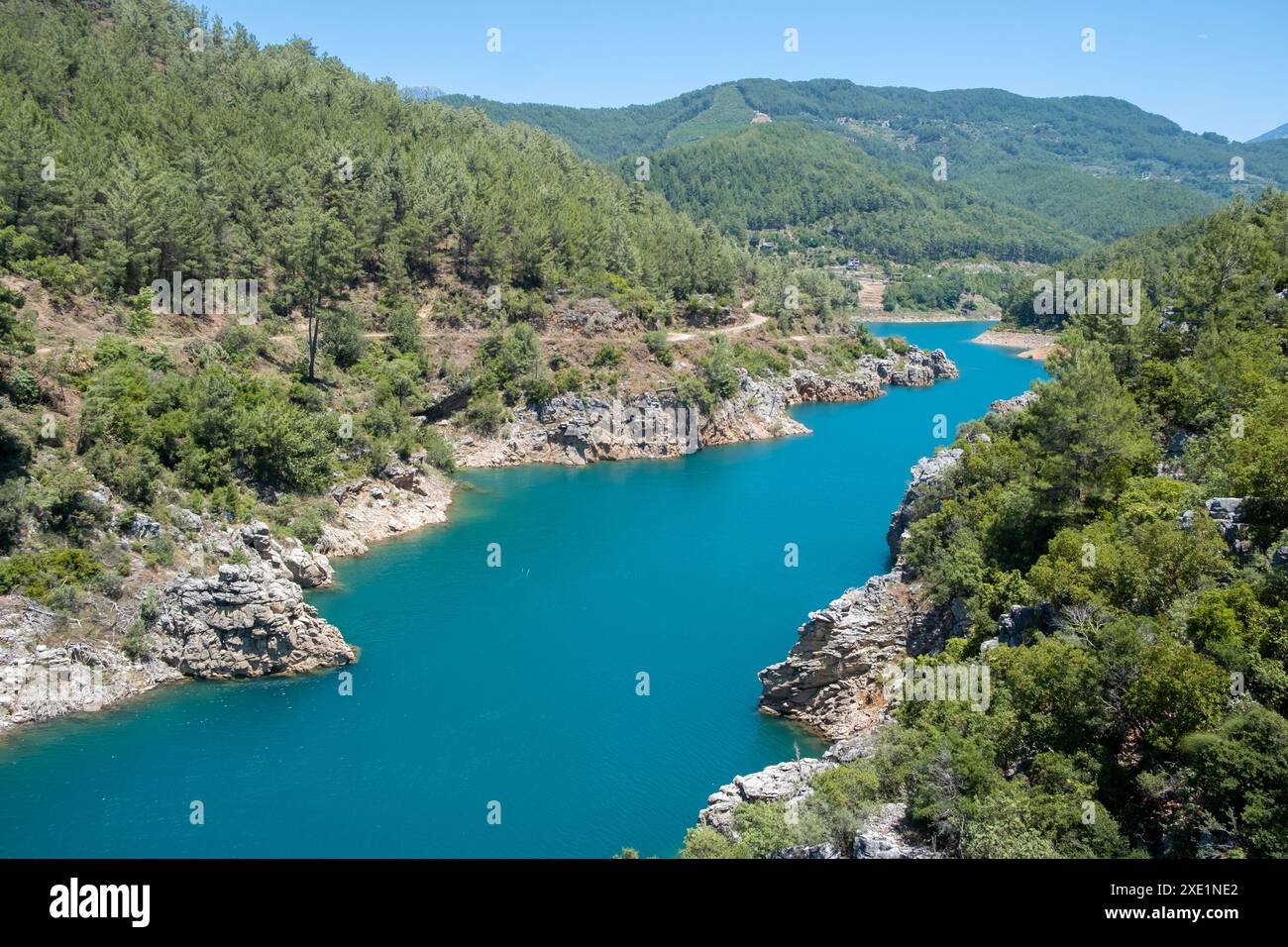 View of the blue river Dimchay in the Alanya region. Famous local place ...