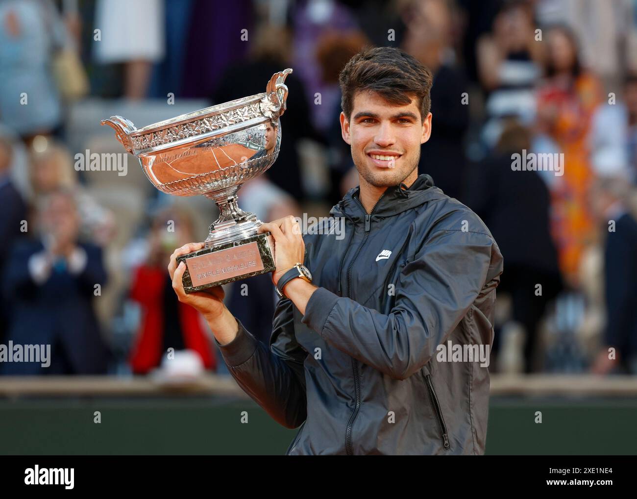 French Open 2024 winner Carlos Alcaraz with the trophy at Roland Garros ... French Open 2024 winner Carlos Alcaraz with the trophy at Roland Garros ...