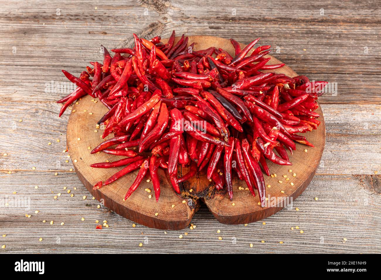 Traditional string dried red chili pepper. Lots of red chilies placed ...