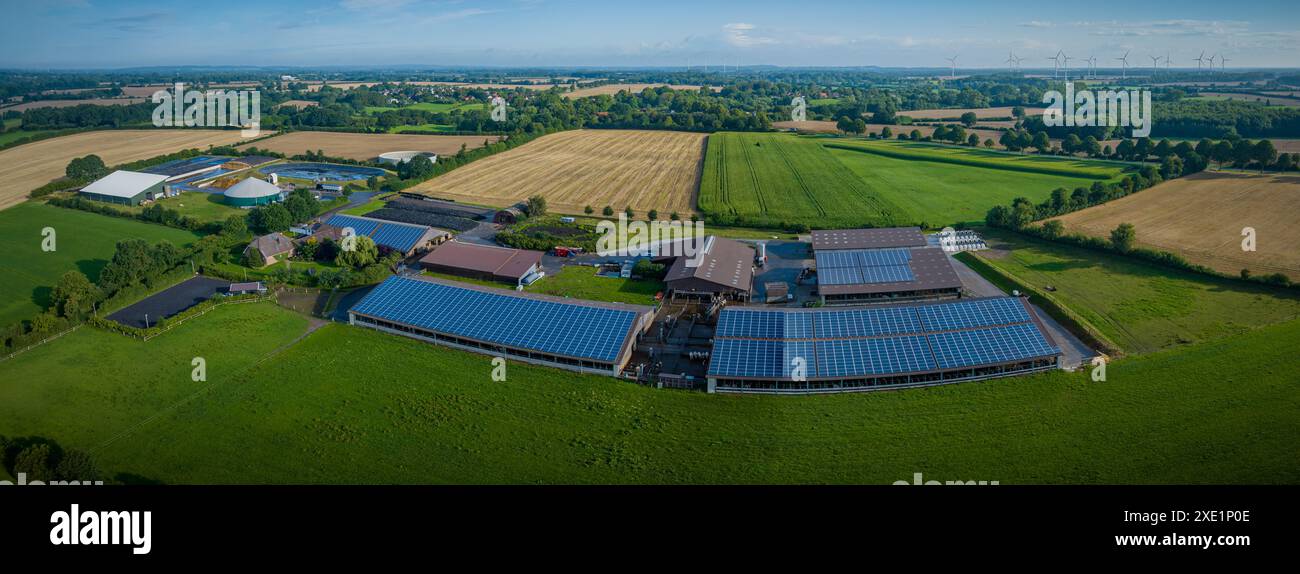 Aerial view of modern agriculture livestock farm with photovoltaic ...