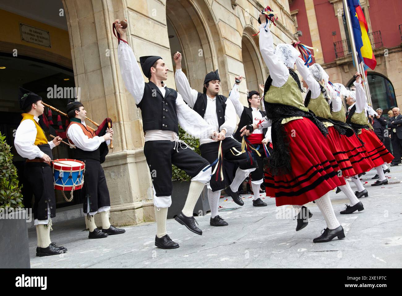 Folk dance, Asturian folklore, Plaza mayor, Gijon, Asturias Spain Stock ...