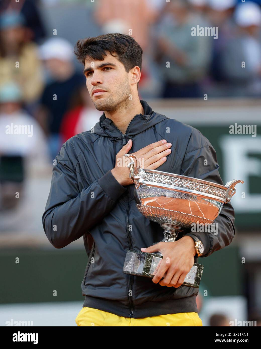 French Open 2024 winner Carlos Alcaraz with the trophy at Roland Garros ... French Open 2024 winner Carlos Alcaraz with the trophy at Roland Garros ...