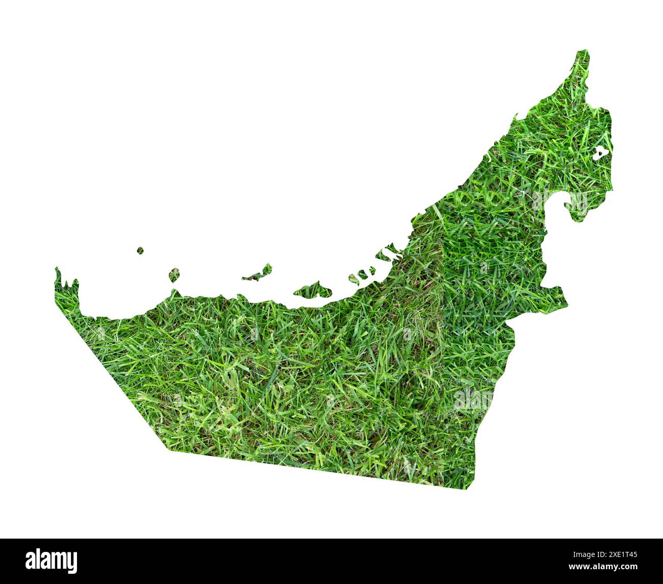 Map of the United Arab Emirates showing the country as a grass football ...