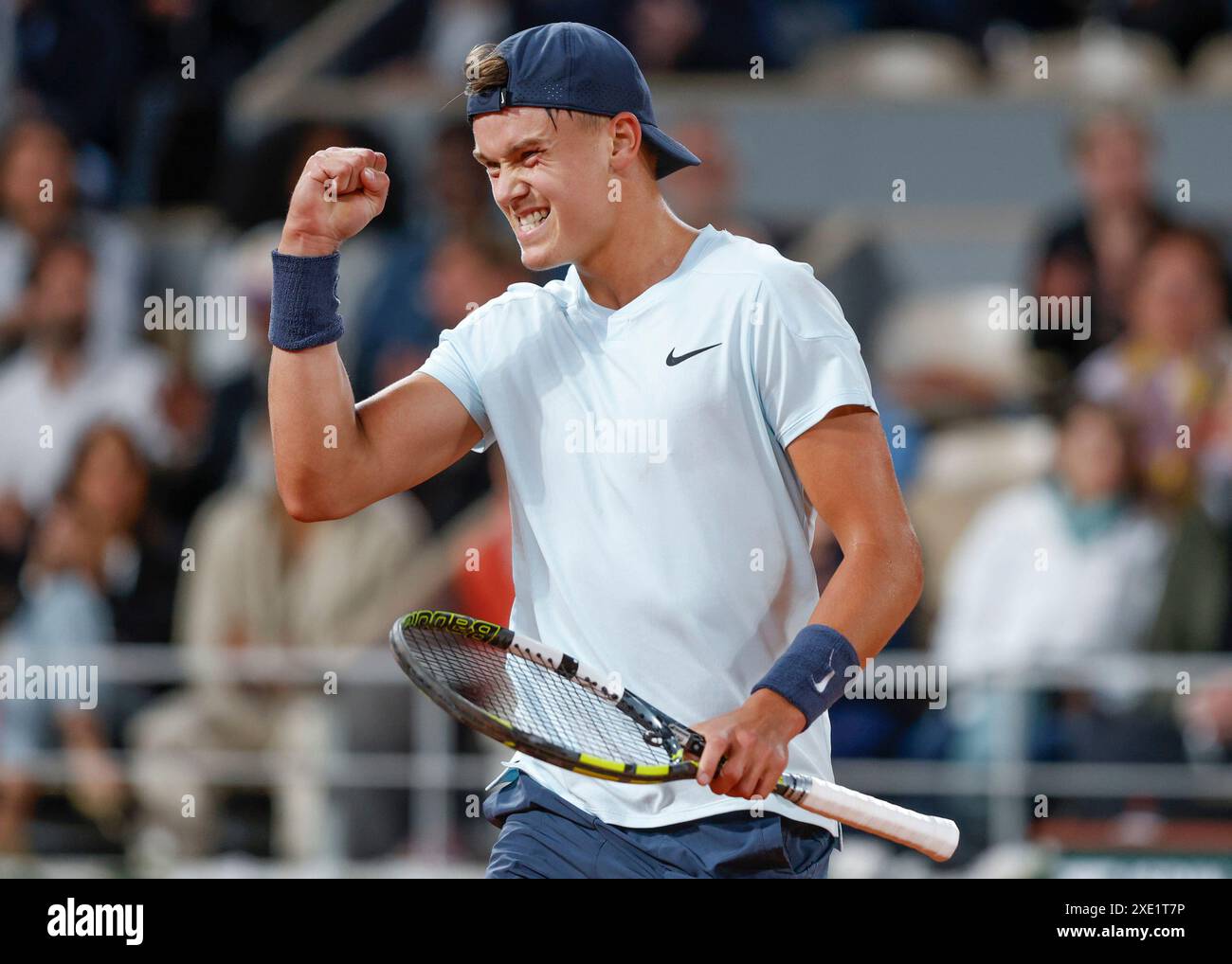 Danish tennis player Holger Rune celebrating at the French Open,Roland ...
