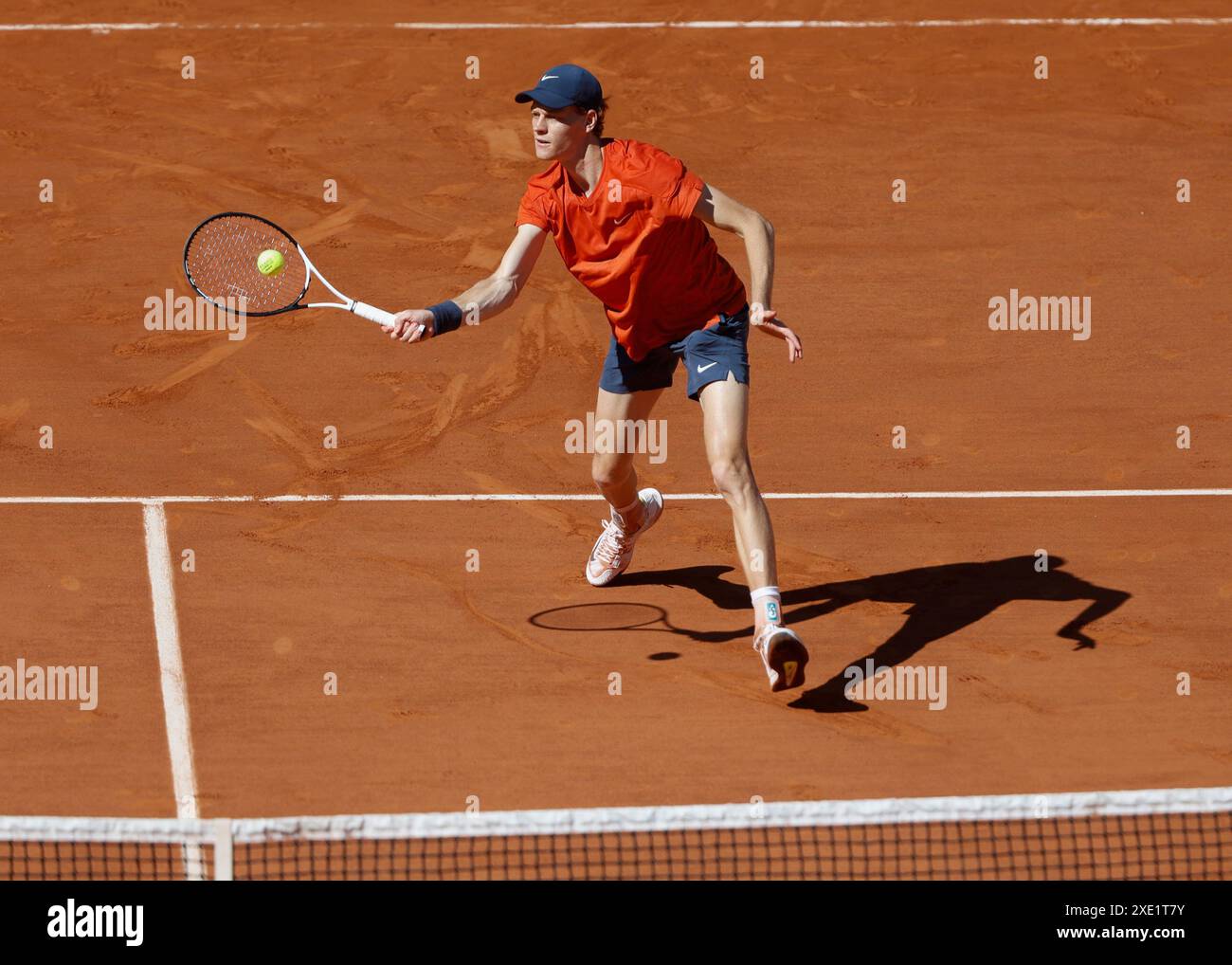 Italian tennis player Jannik Sinner in action at the French Open 2024 ...