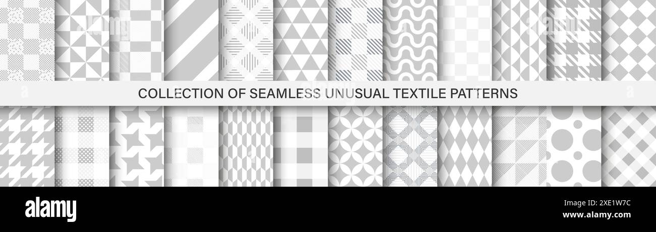 Collection of grey textile seamless patterns - geometric delicate ...
