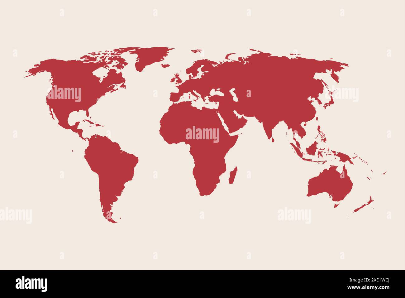Vector world red map isolated on beige background. Detailed world atlas ...