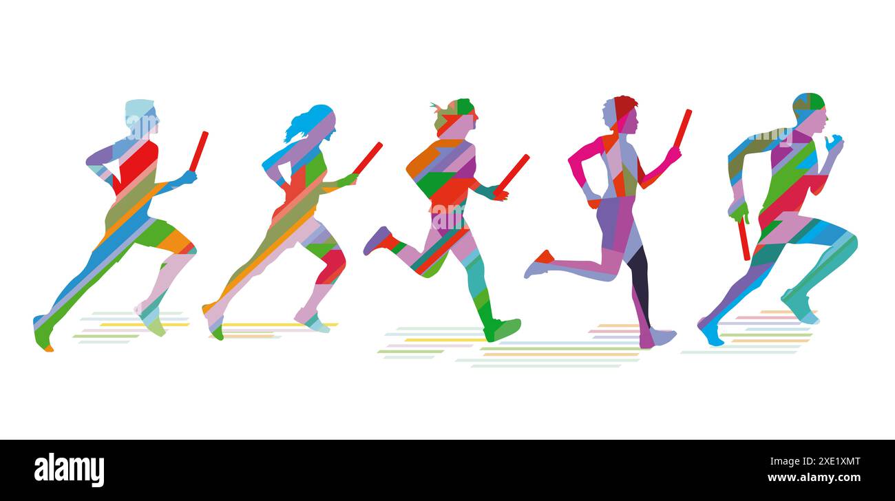 Relay race in team, isolated iillustration Stock Photo - Alamy