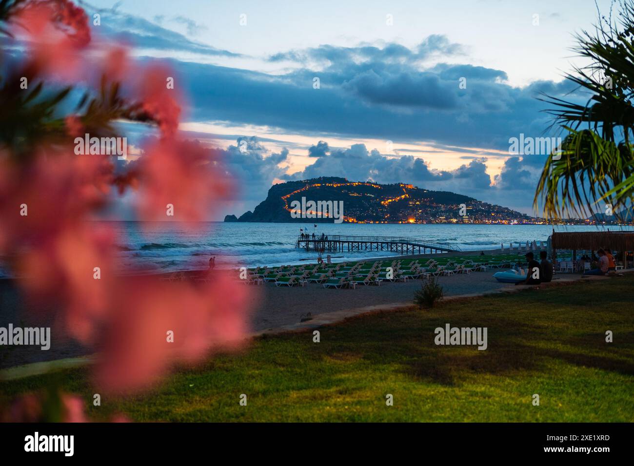 Beautiful night scene on Alanya beach Stock Photo - Alamy