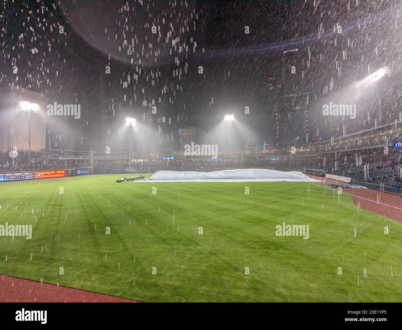 Rain and thunder at baseball stadium during game Stock Photo - Alamy