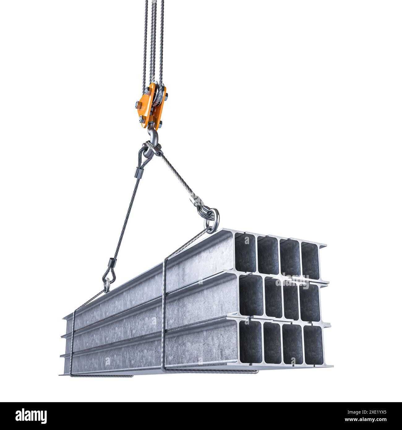 crane hook lifting metal beam isolated transparent background 3d render ...