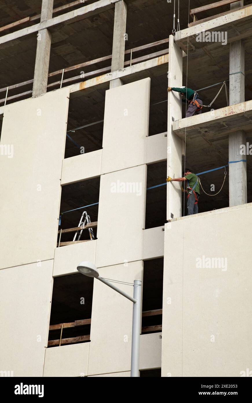 Prefabricated sections of wall, building façade, construction of ...
