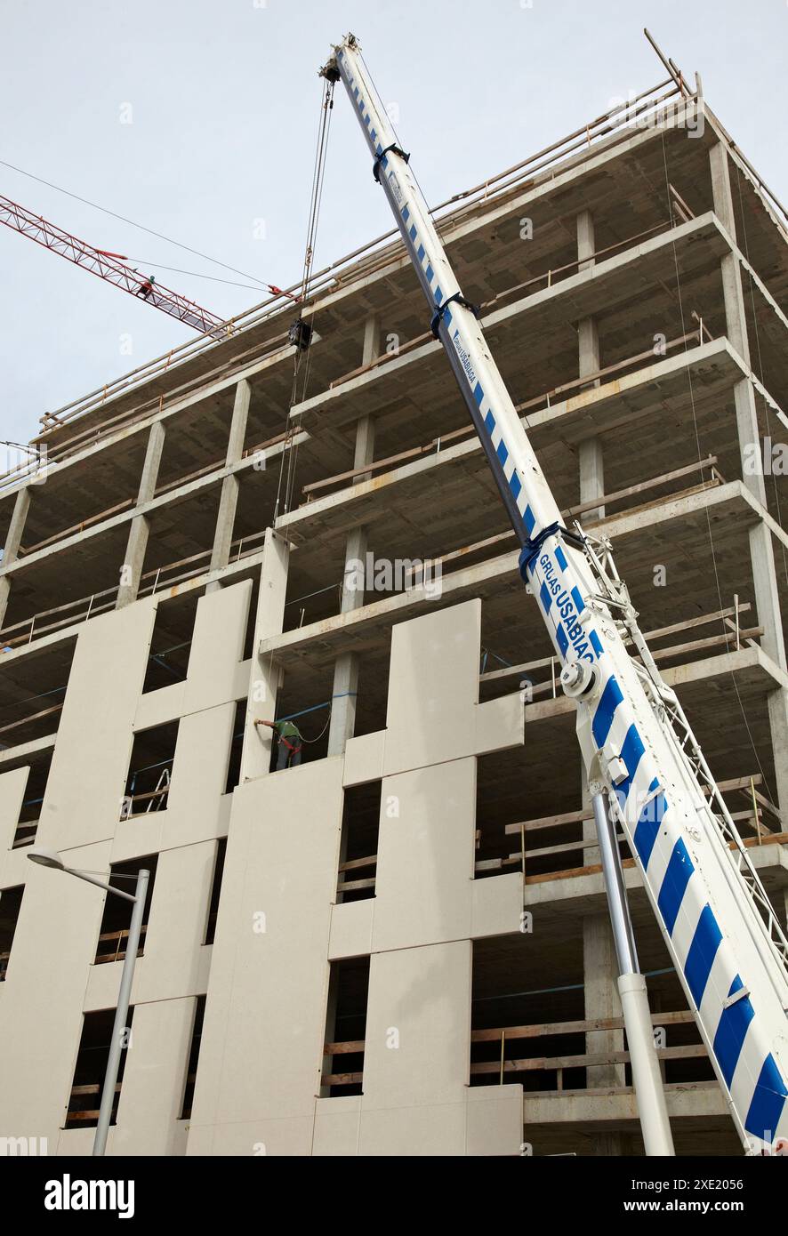 Prefabricated sections of wall, building façade, construction of ...