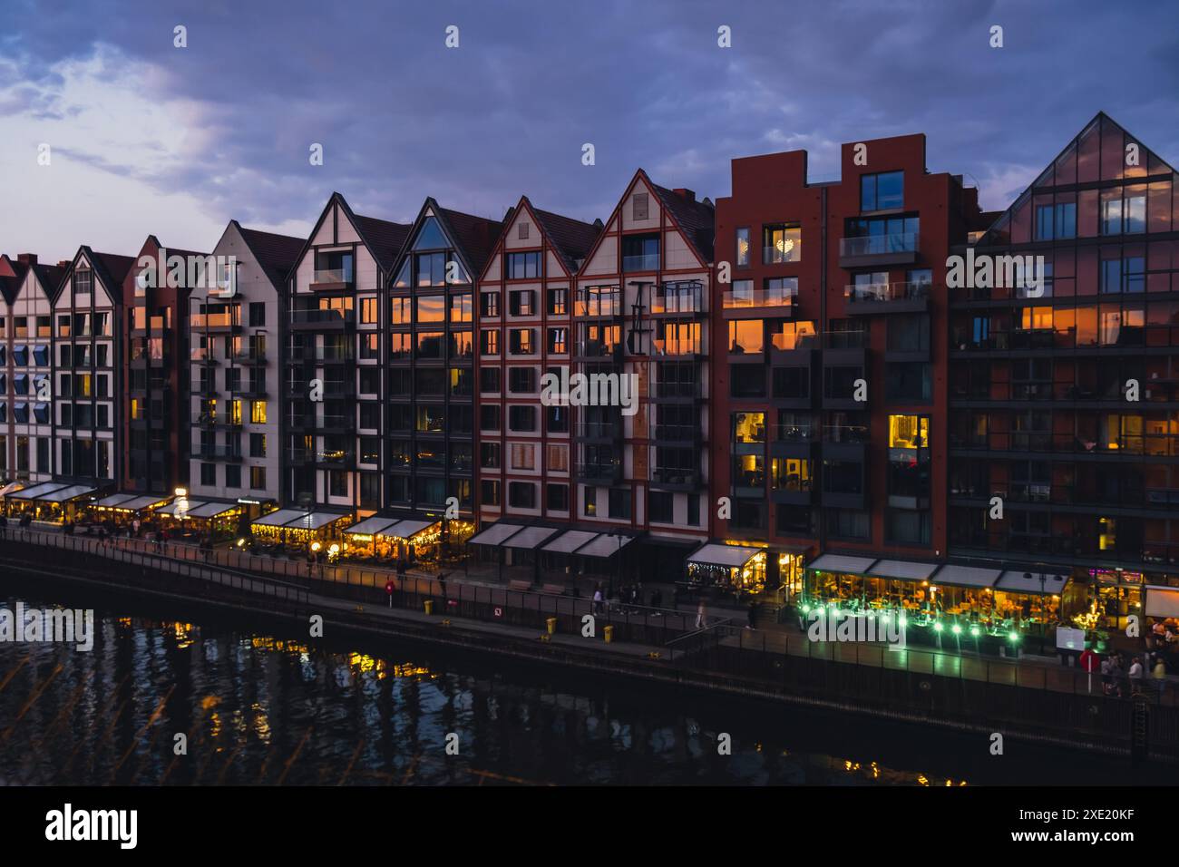 Old town in Gdansk at summer dusk Poland. Sunset night view from the ...