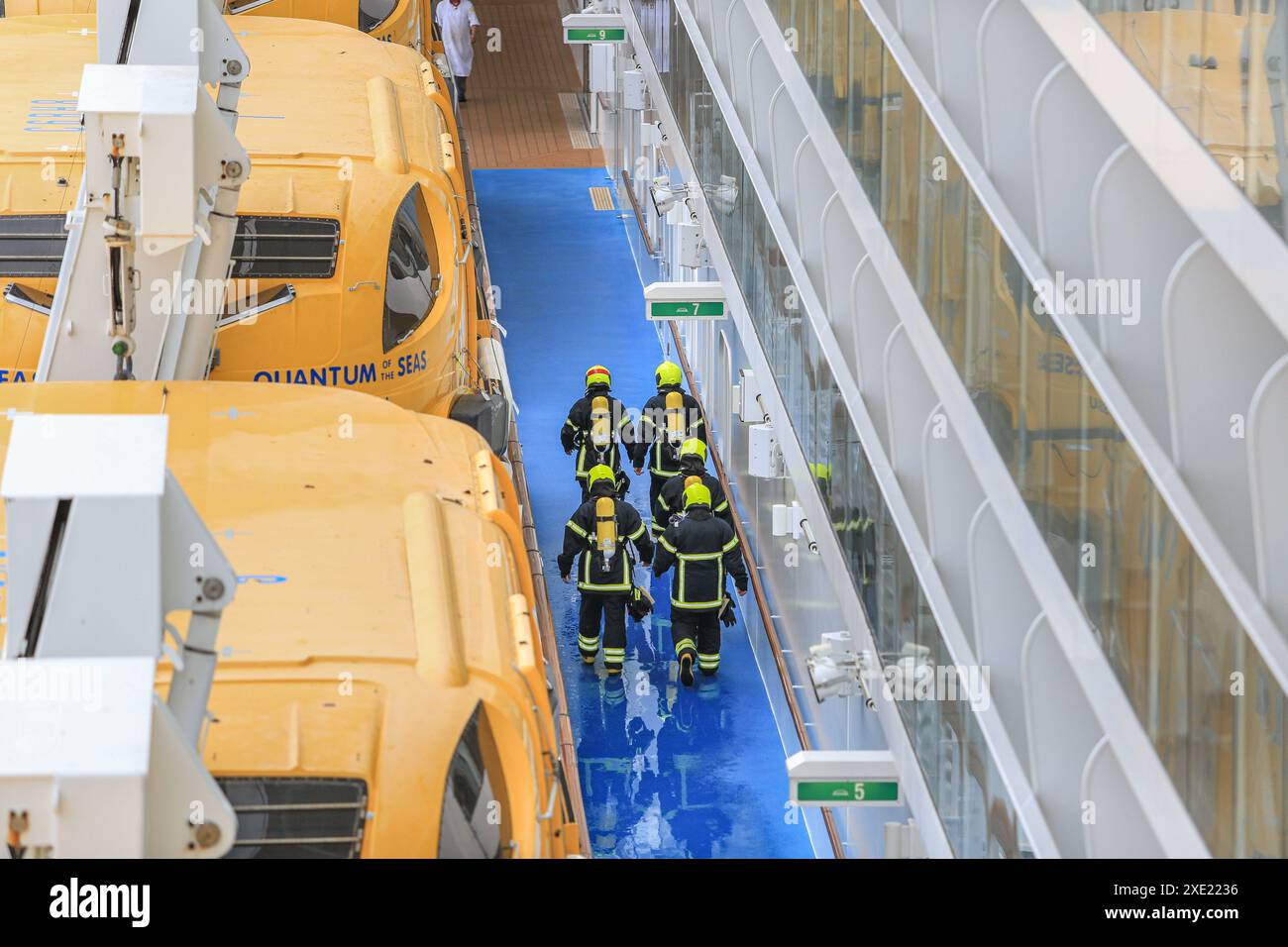 At sea. June 25, 2024: Firefighters equipped with firefighting gear for ...