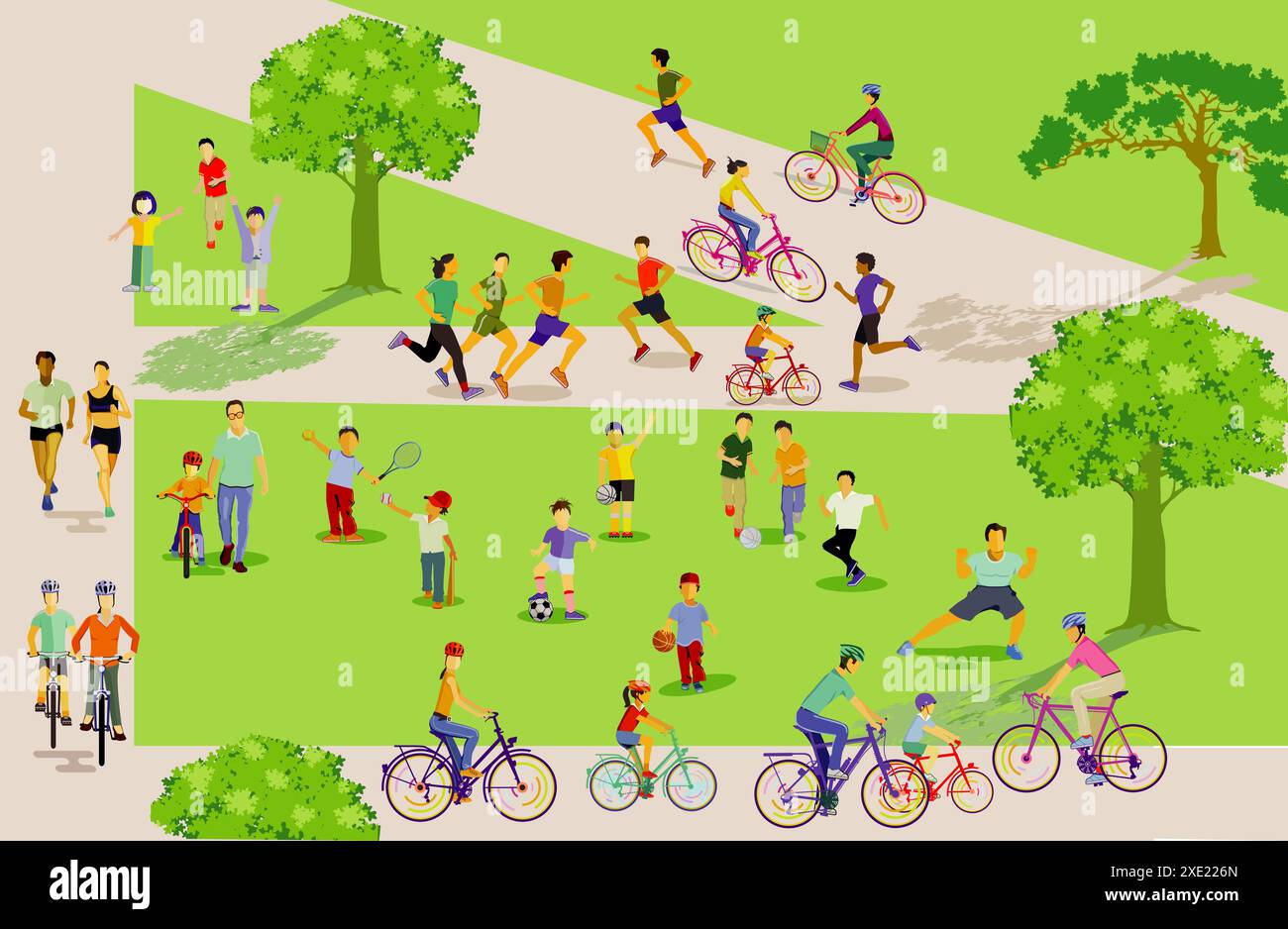 People doing sports in a park, illustration Stock Photo - Alamy