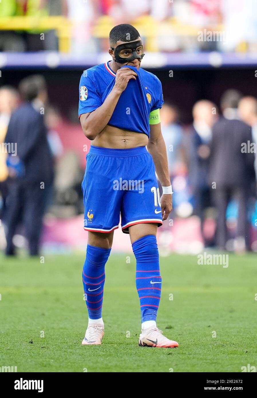 France's Kylian Mbappe stands dejected following the UEFA Euro 2024 ...
