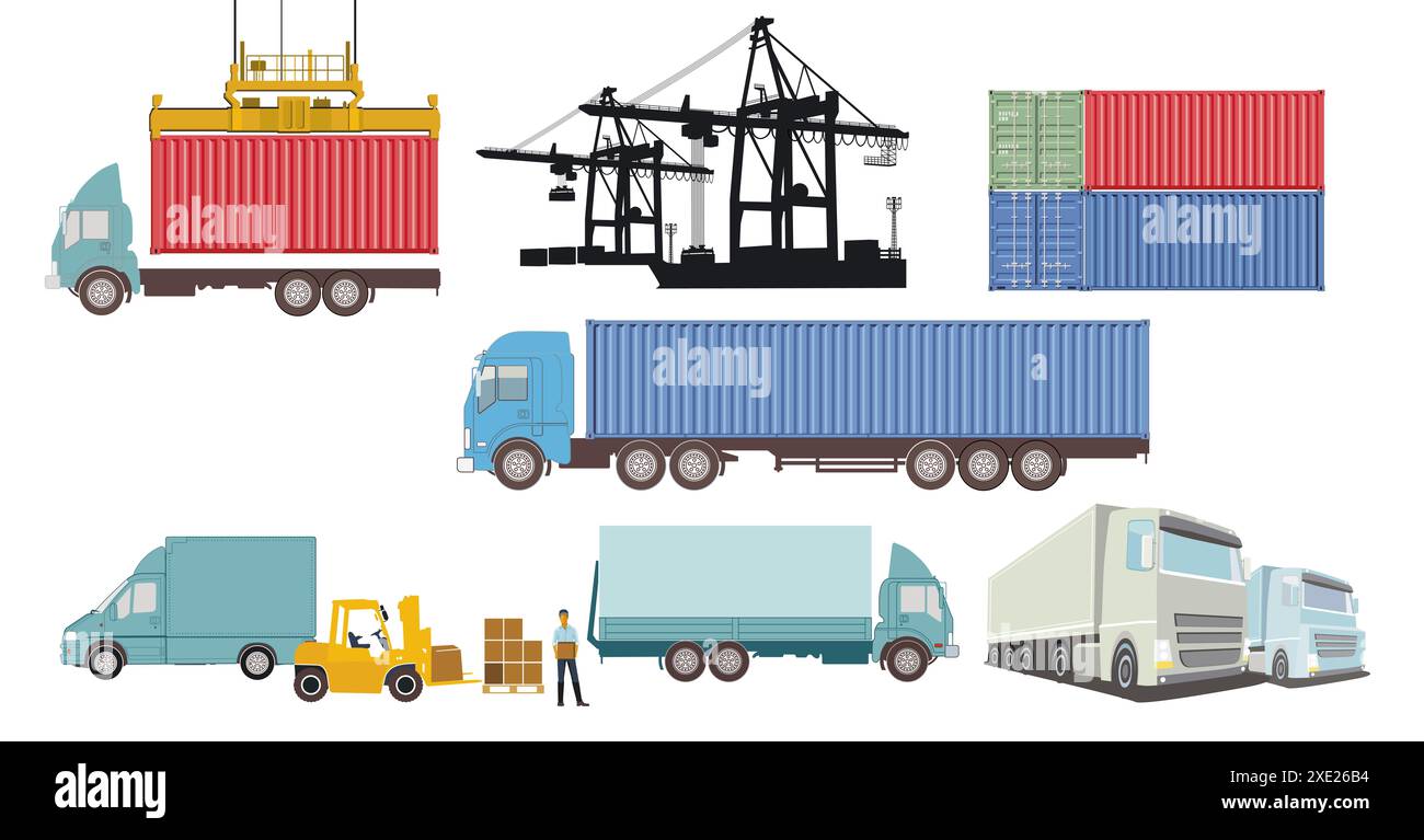 Factories and truck traffic, illustration Stock Photo - Alamy