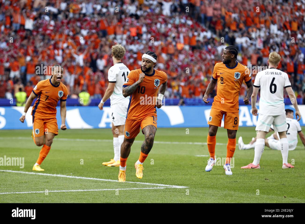 BERLIN - Memphis Depay of Holland celebrates the 2-2 during the UEFA ...