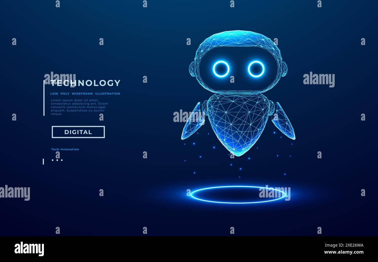 3D abstract digital AI robot floating above light blue neon portal Stock Vector Image & Art - Alamy