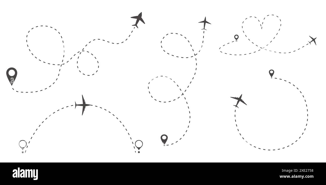 Itinerary Dashed Trace Line Airplane Flight Dotted Path Aircraft Tracking Simple Minimal Trip