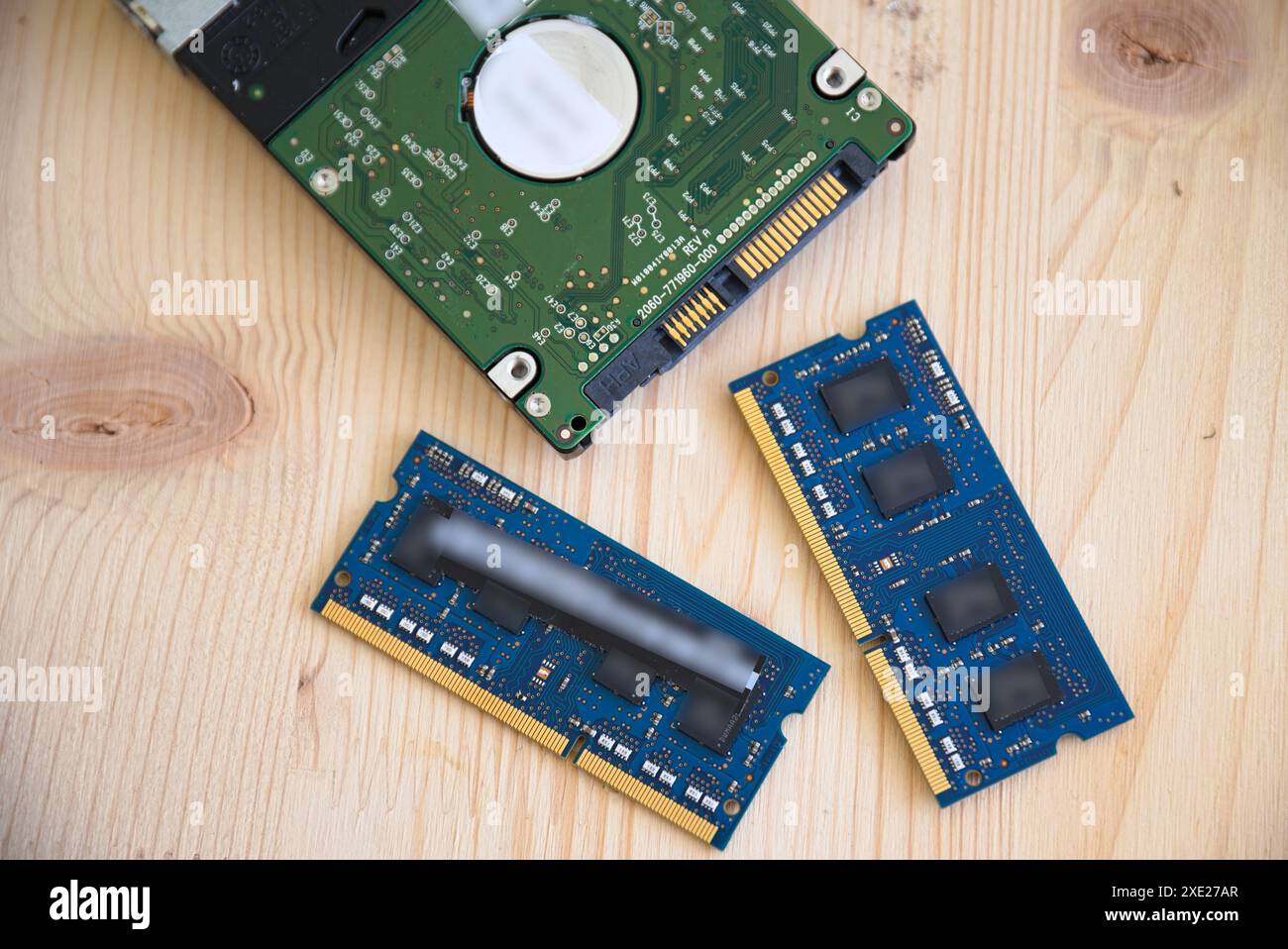 Mainboard and memory of laptop - RAM and hard disk Stock Photo - Alamy
